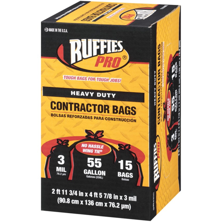 Ruffies Pro HD 55 Gallon Contractor Bags (15 Pack) - HH — Sherwood Tractor